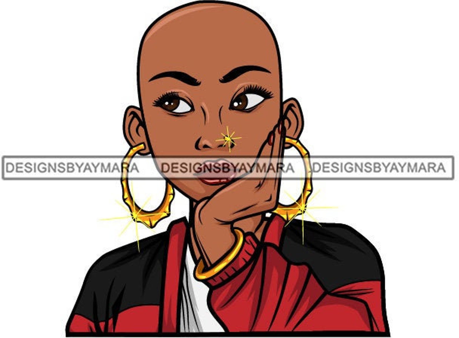 Afro Lola Thinking Worry Queen Black Woman Bald Hairstyle | Etsy