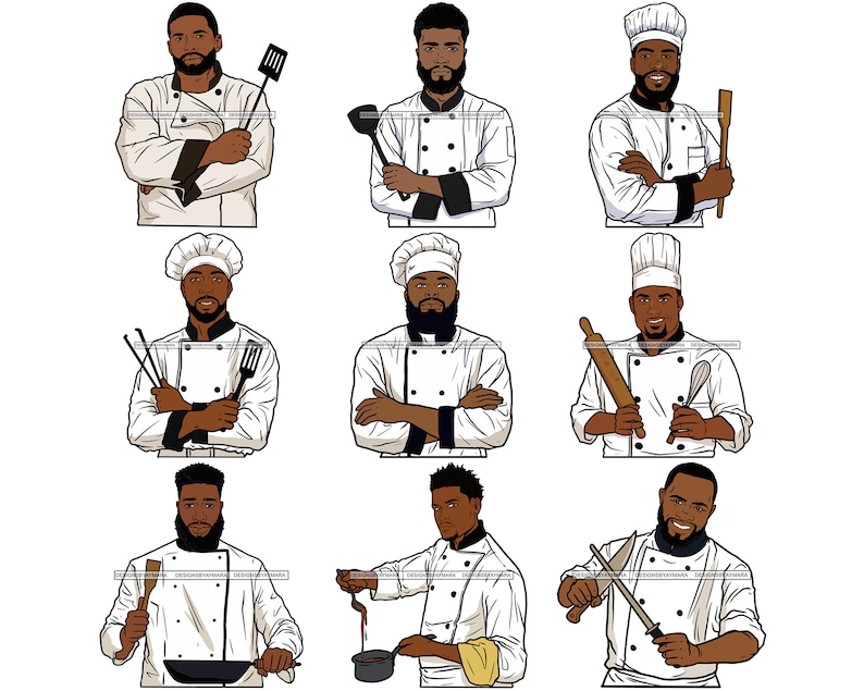 Bundle 9 Afro Black Man Chef Kitchen Culinary Male Cooking - Etsy