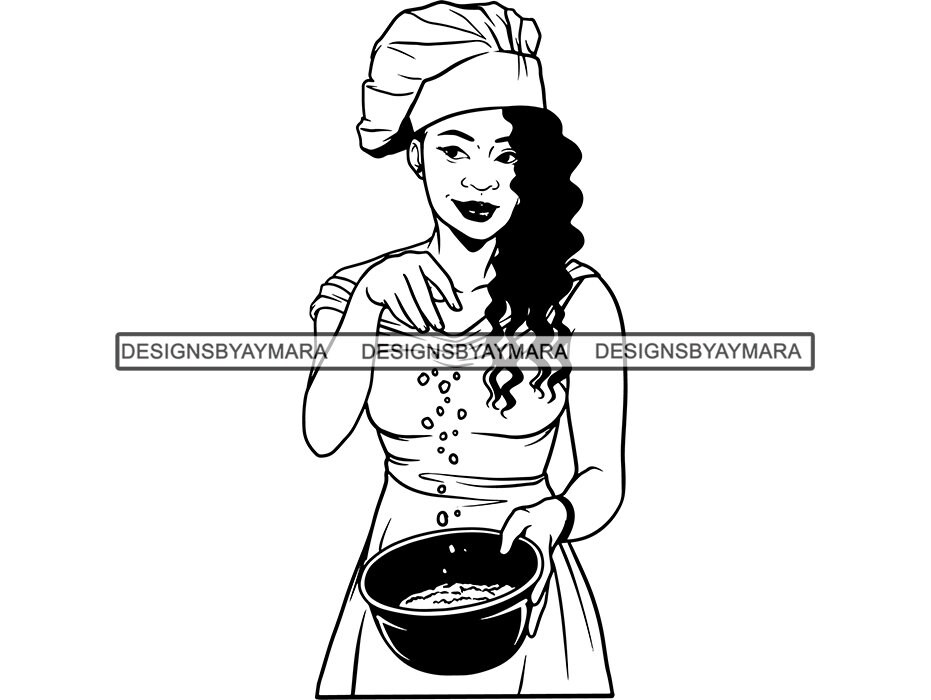 Girl Cooking Clipart Black And White