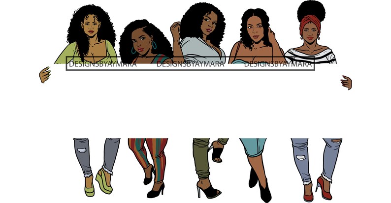 Group of Women Holding Banner Sign Logo Advertising Menu Black Woman ...