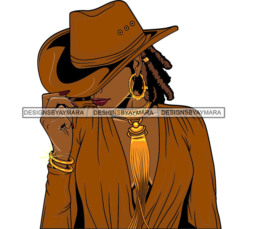 Melanin Cowboy Woman Cowgirl Hat Rodeo Locs Hair Bamboo Earrings Ebony ...