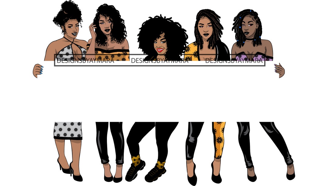 Group of Women Holding Banner Sign Logo Advertising Menu Black Woman ...