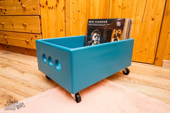 TURQUOISE LP STORAGE Rolling Vinyl Crate Record Box With - Etsy
