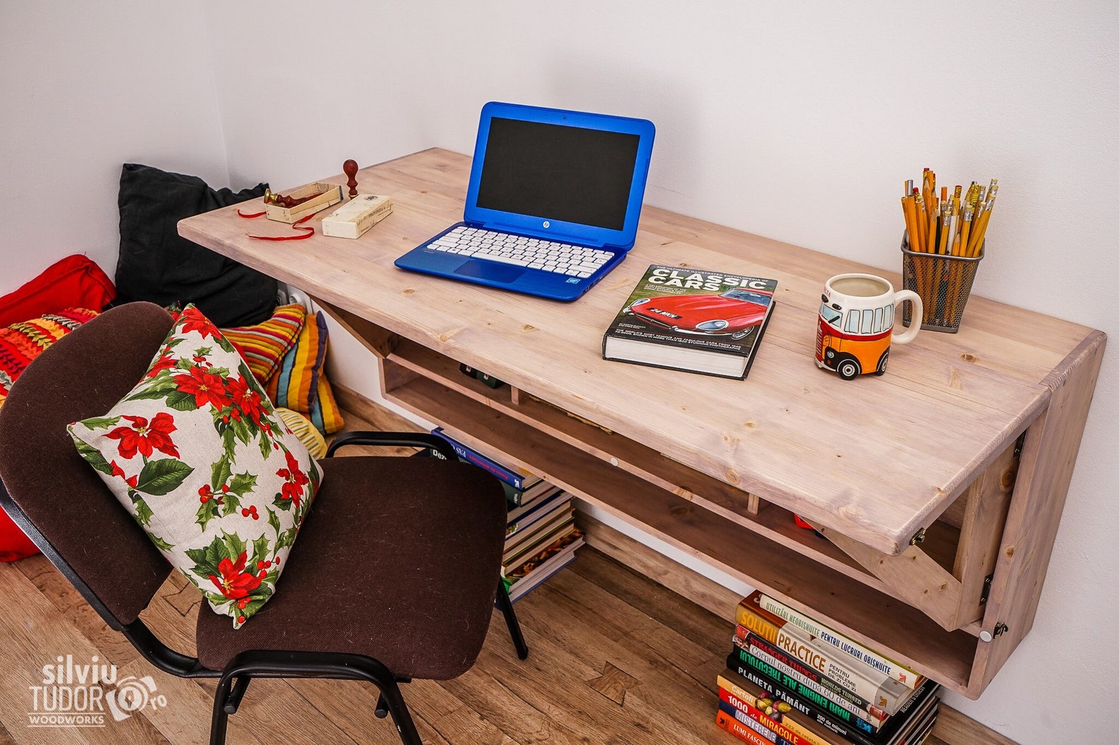 Solid Wood Desk | Modern Computer Studio Standing Desk | Boho ...