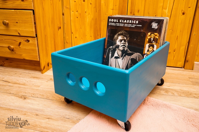 TURQUOISE LP STORAGE Rolling Vinyl Crate Record Box With - Etsy