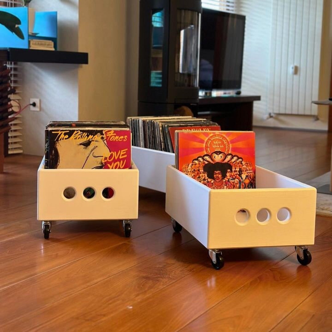 WHITE Contemporary LP CRATE | Rolling Vinyl Crate | Record Box With ...