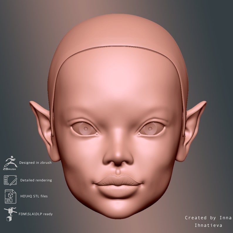 3d Model STL File Elf Head With Wig Shell and Eyes for 3d - Etsy