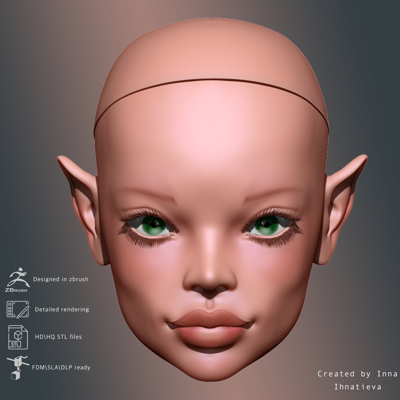 3d Model STL File Elf Head With Wig Shell and Eyes for 3d - Etsy