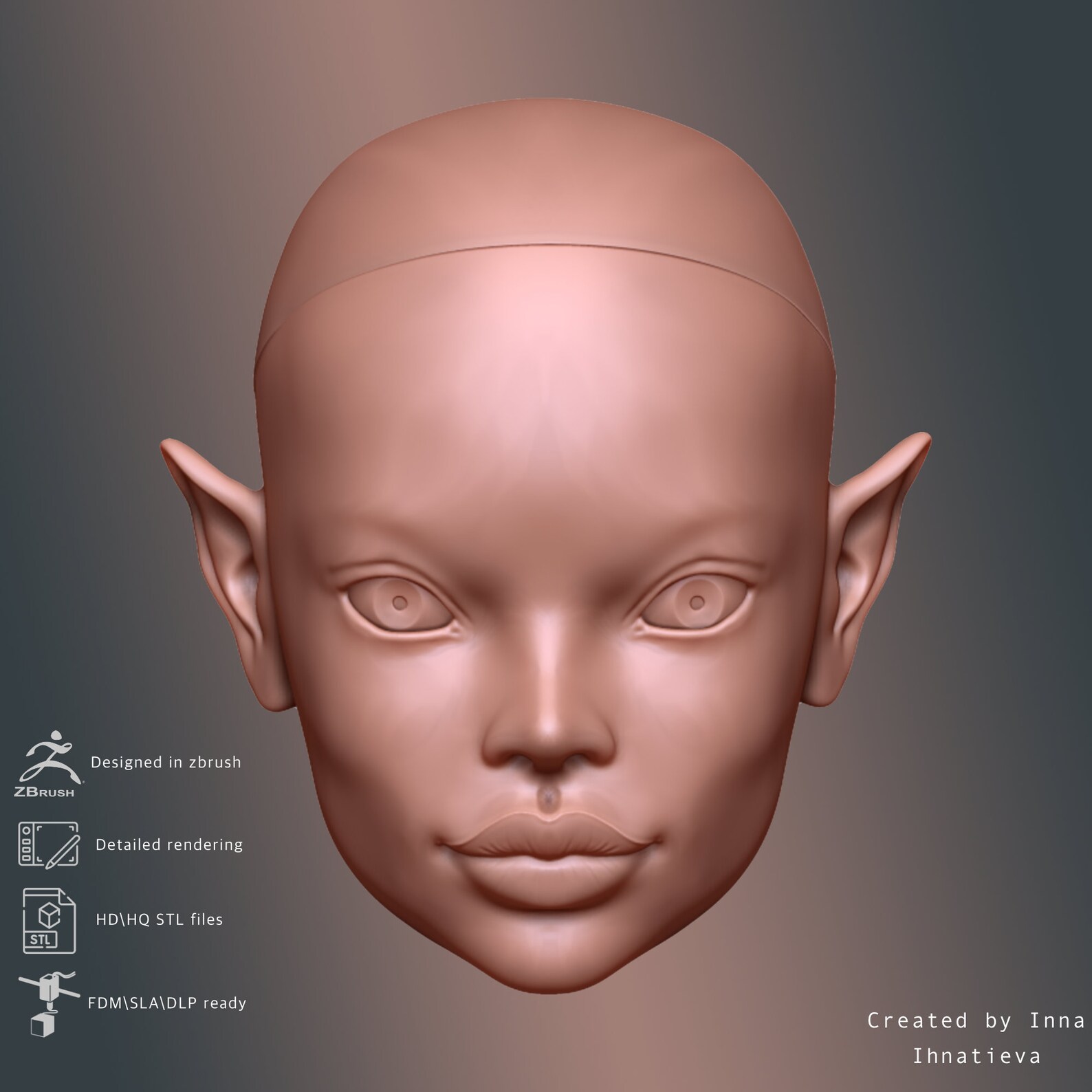 3d Model STL File Elf Head With Wig Shell and Eyes for 3d - Etsy