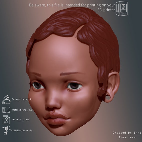 3d Model Head for Bjd Doll With Wig Shell and Eyes. STL File - Etsy