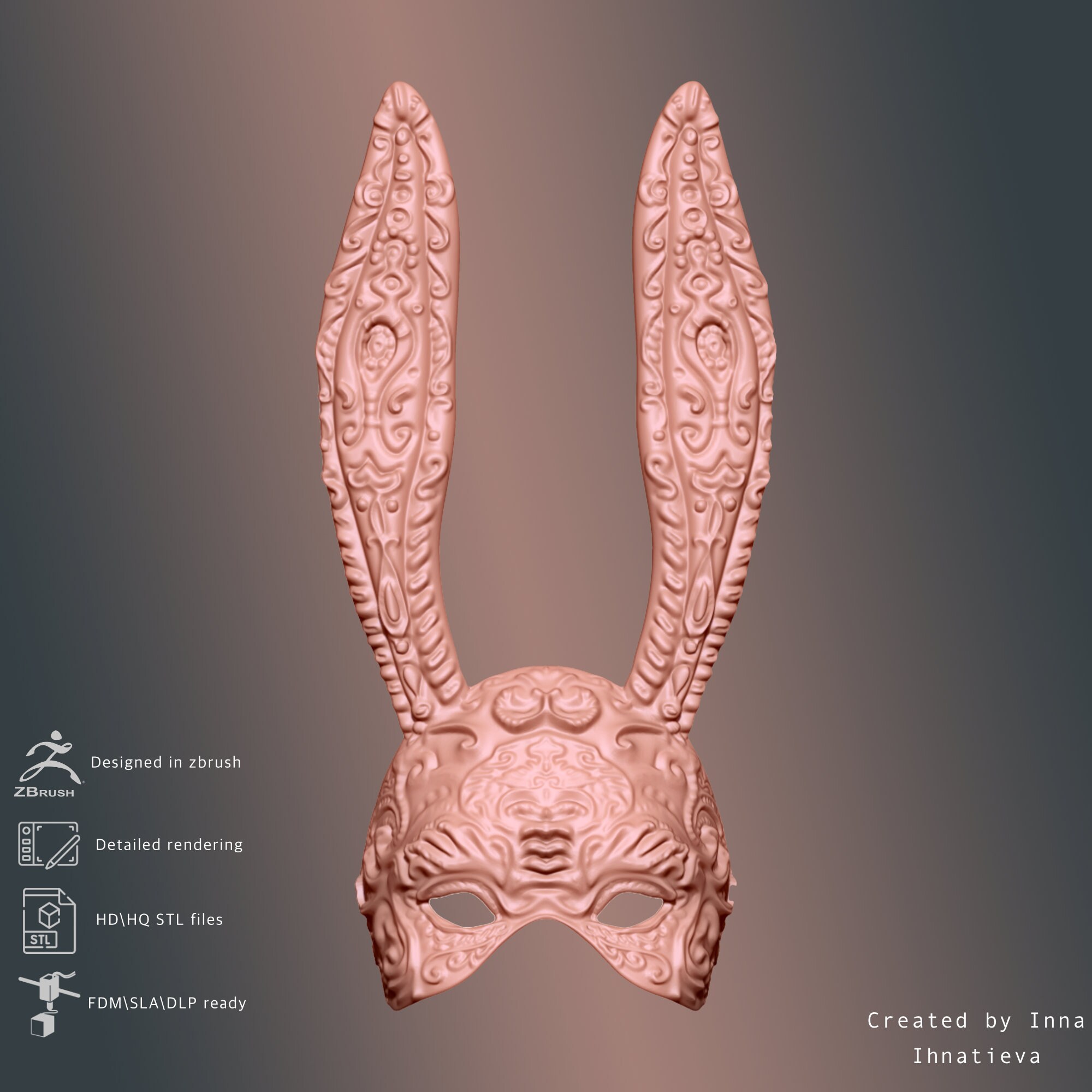 3d model bunny masquerade mask for bjd doll | Etsy