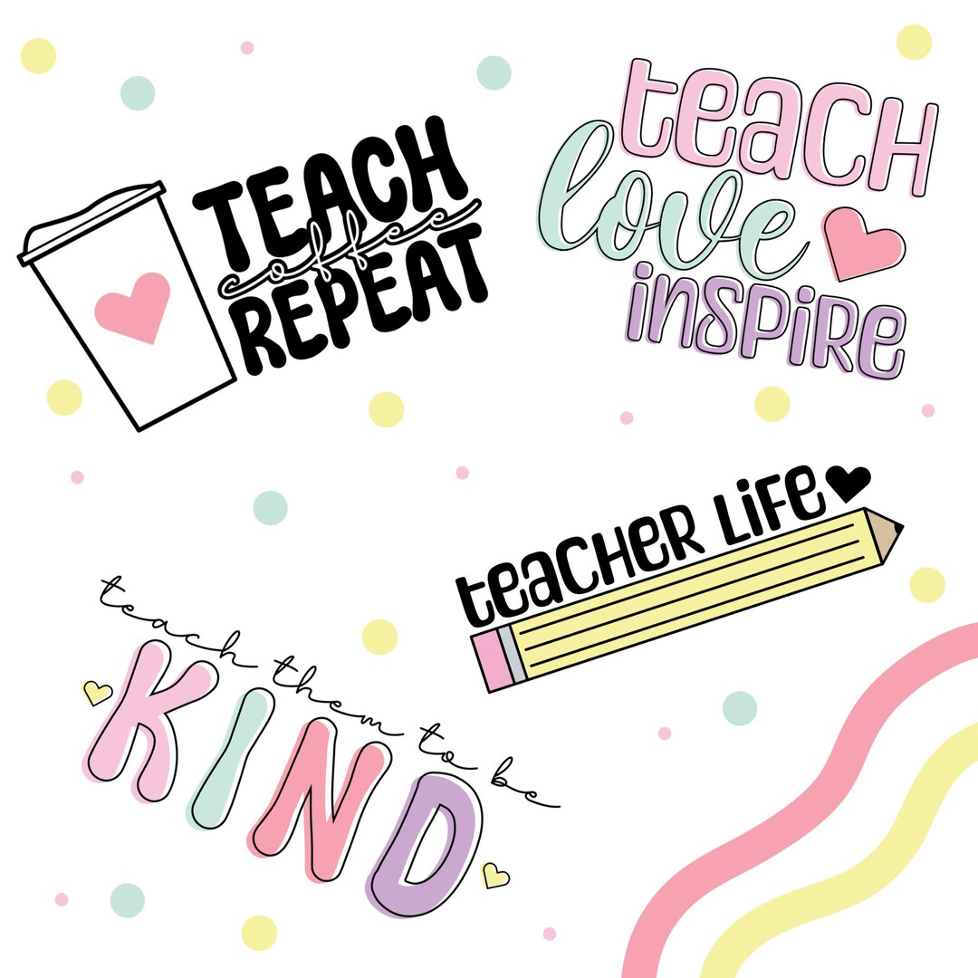 Teacher Life Stickers 4 Pack Cute Designs on Water Resistant Glossy ...