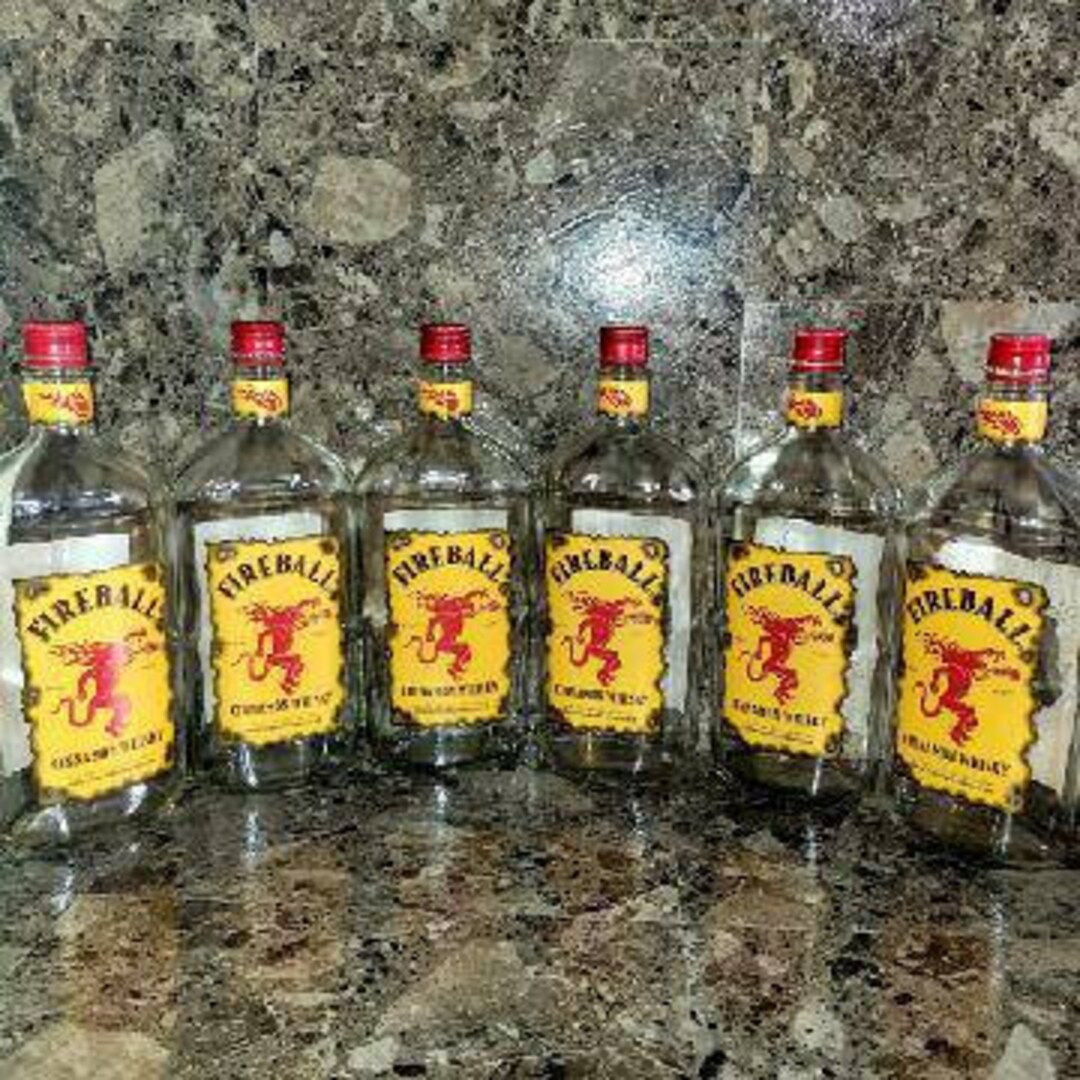 Set of 6 750ML Empty, Glass,clean Fireball Whiskey Bottles With Lids ...