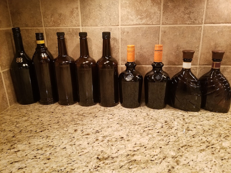 Set of 9 empty Clean Dark Liquor Bottles With Lids. - Etsy