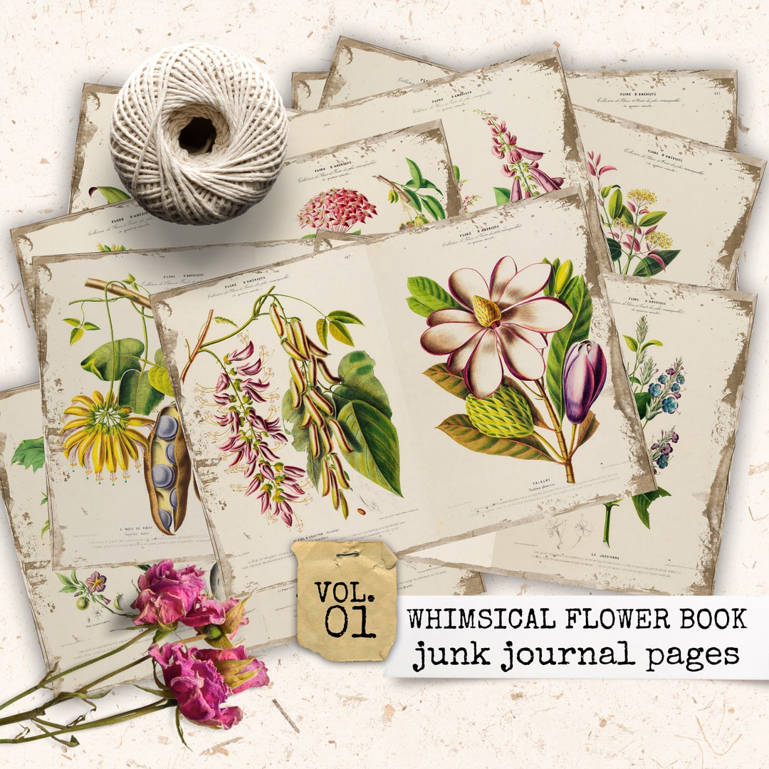 Vintage Floral Book Pages for Junk Journals, Digital Download Flower ...
