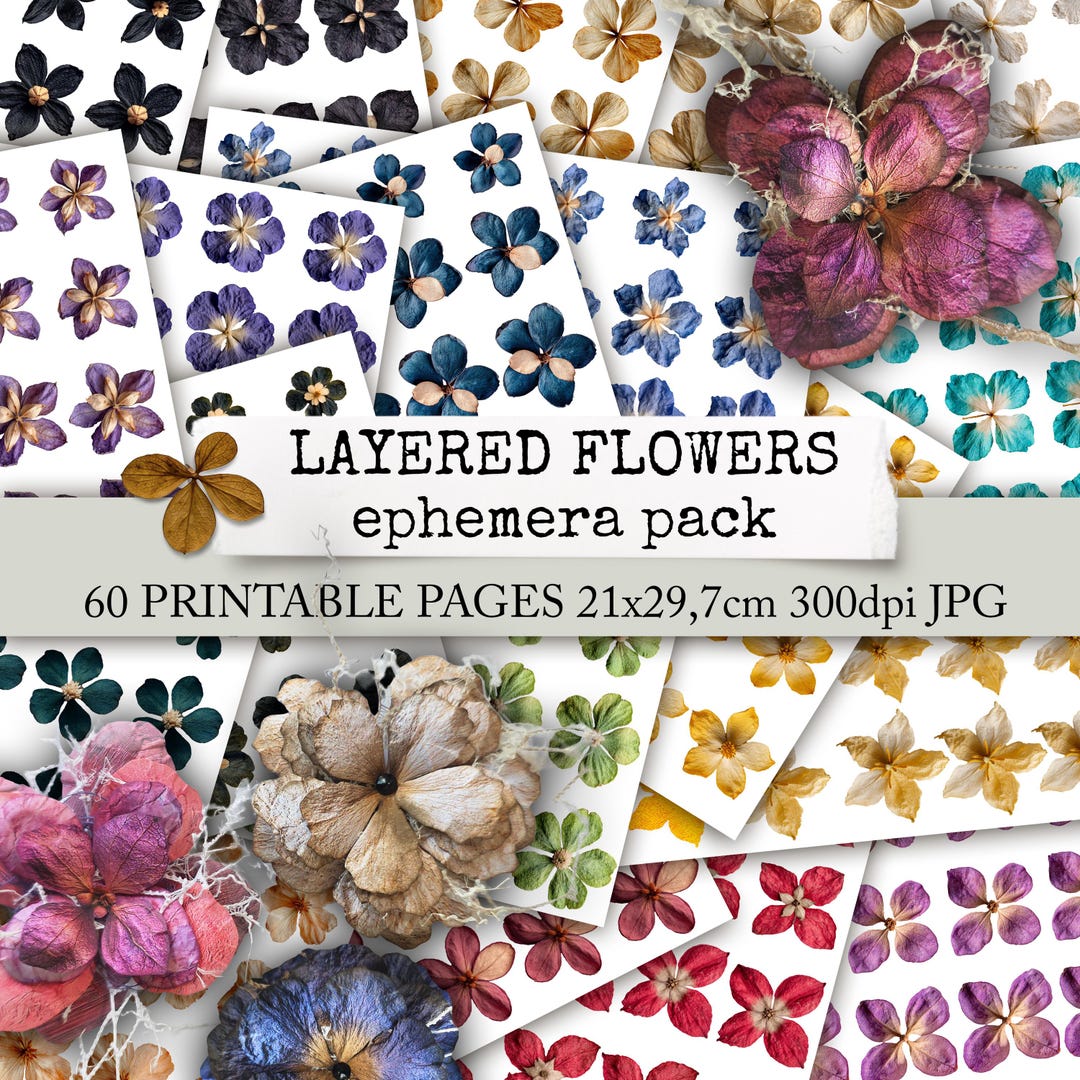 LAYERED FLOWERS Ephemera Pack, Layered Flowers Blossoms Fussy Cut ...