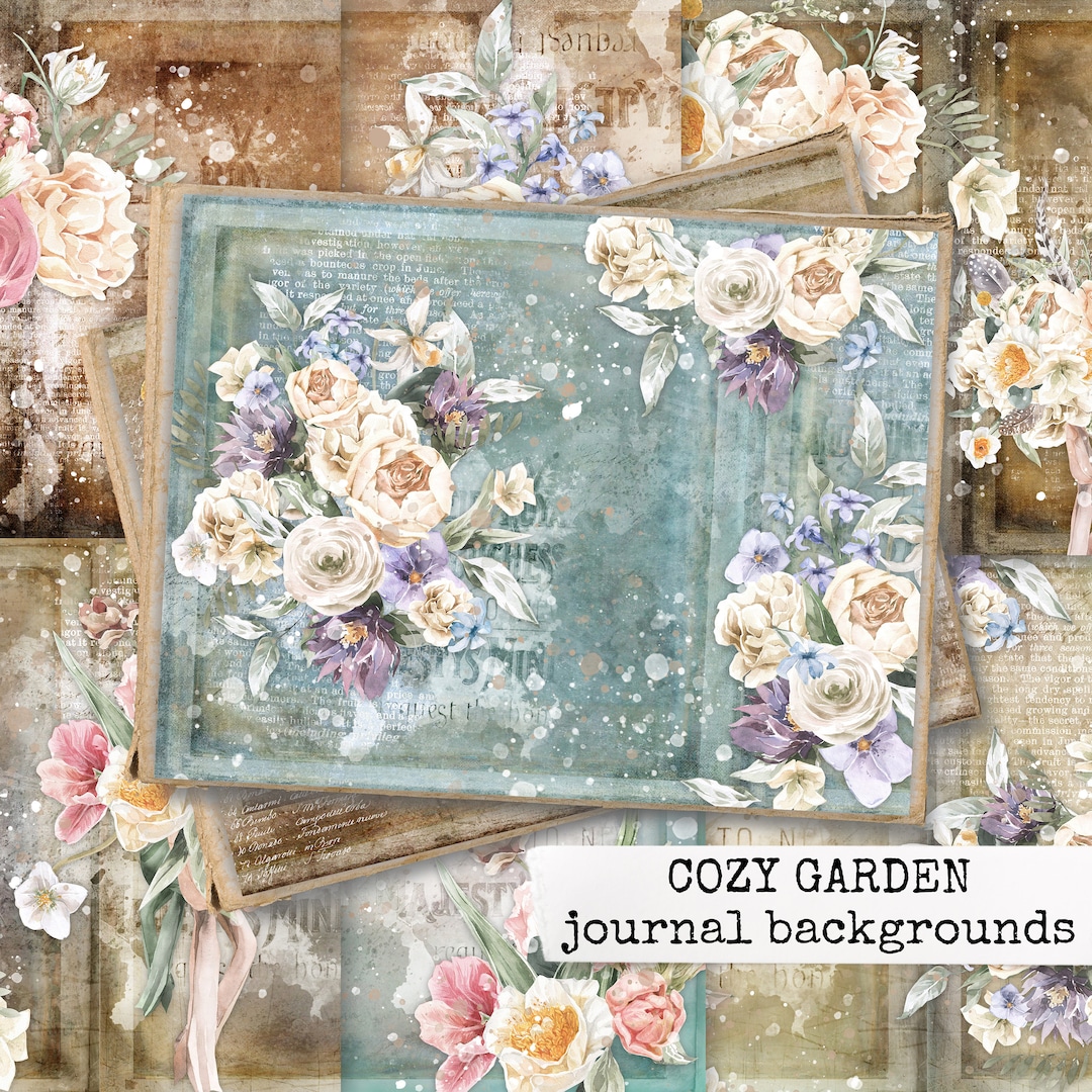 COZY GARDEN Journal Backgrounds, Vintage Watercolour Flower Paper ...