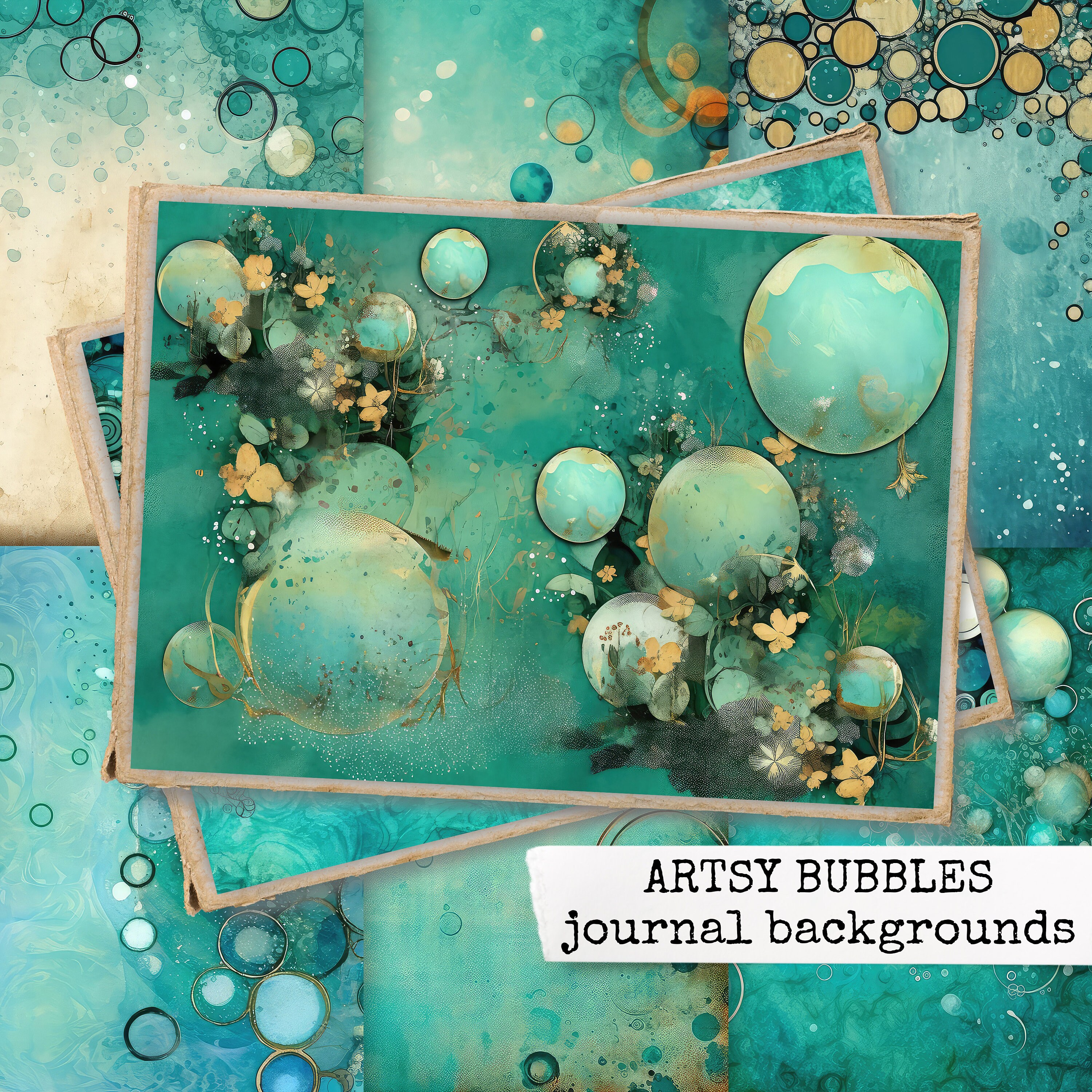 ARTSY BUBBLES Junk Journal Background Paper, Beach Collage Sheets ...