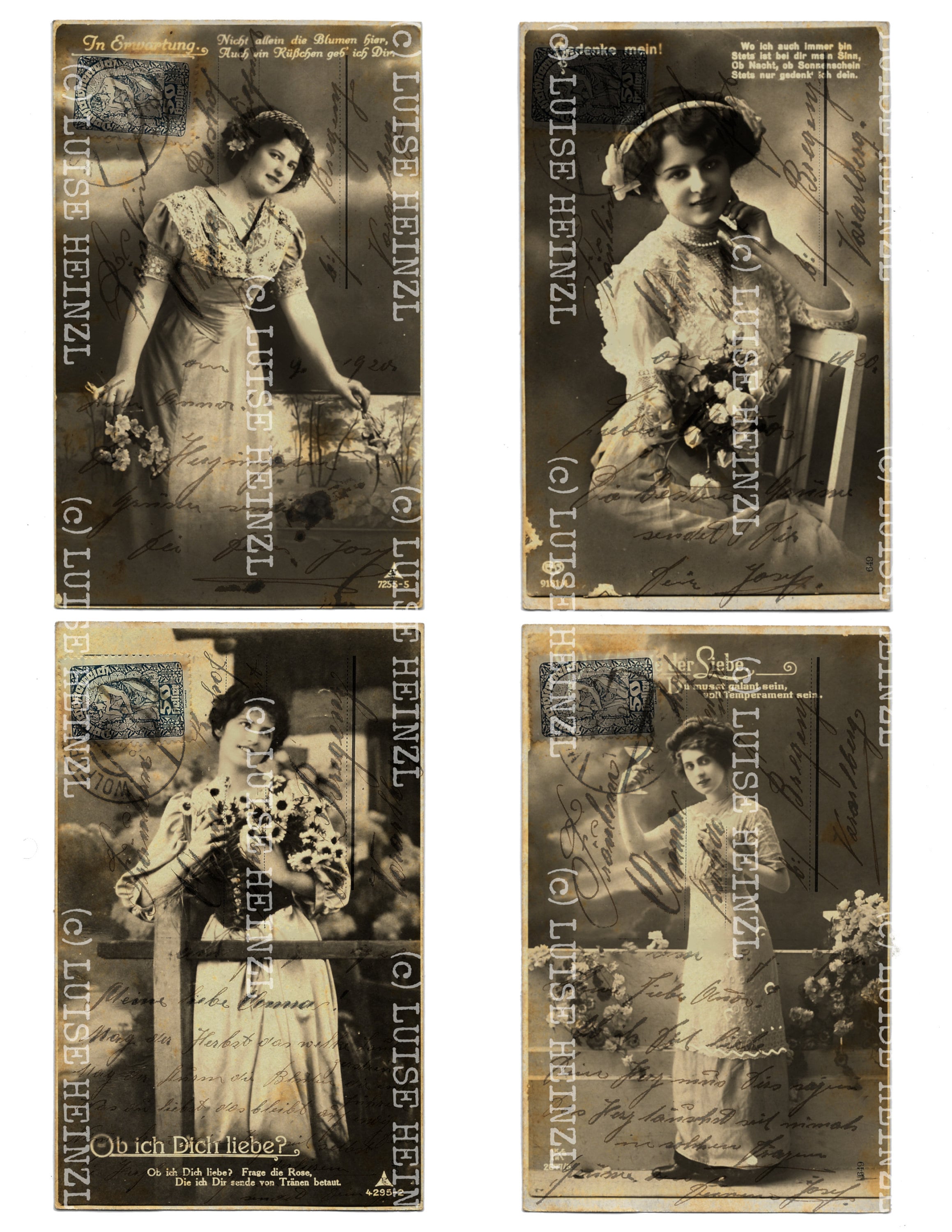 Digital Printable Postcards Postcards Women 1900s 1920s | Etsy