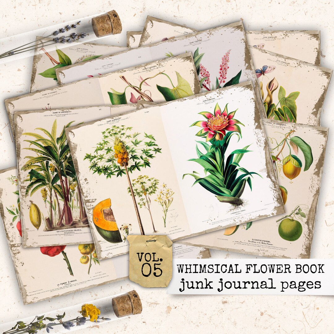 Vintage Floral Book Pages for Junk Journals, Digital Download Flower ...