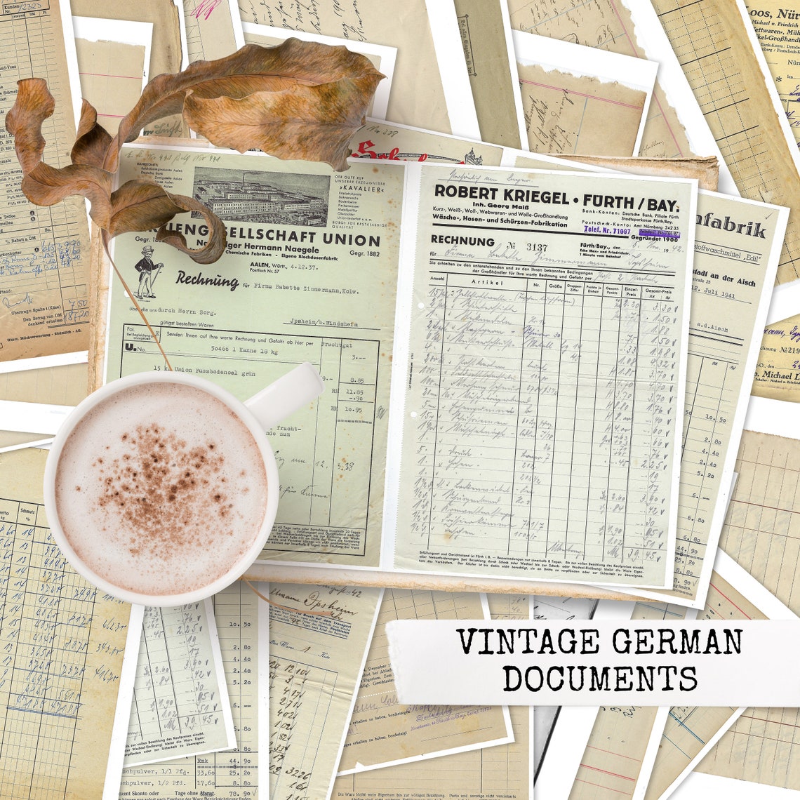 Vintage German Documents, Ledger Paper, Digital Printable Paper for ...