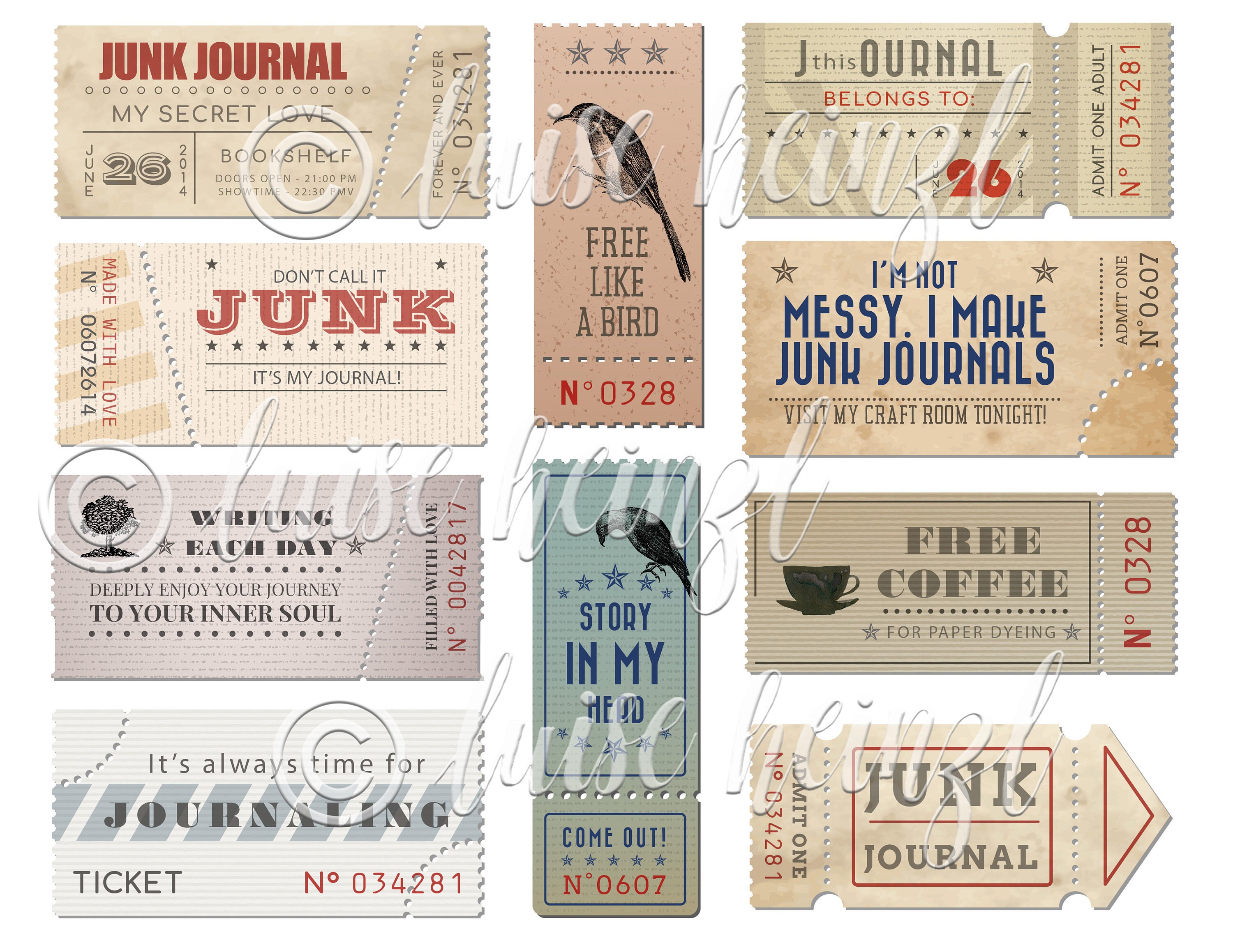 Junk Journal Quotes Ticket Ephemera, Vintage Ticket Ephemera for Junk ...