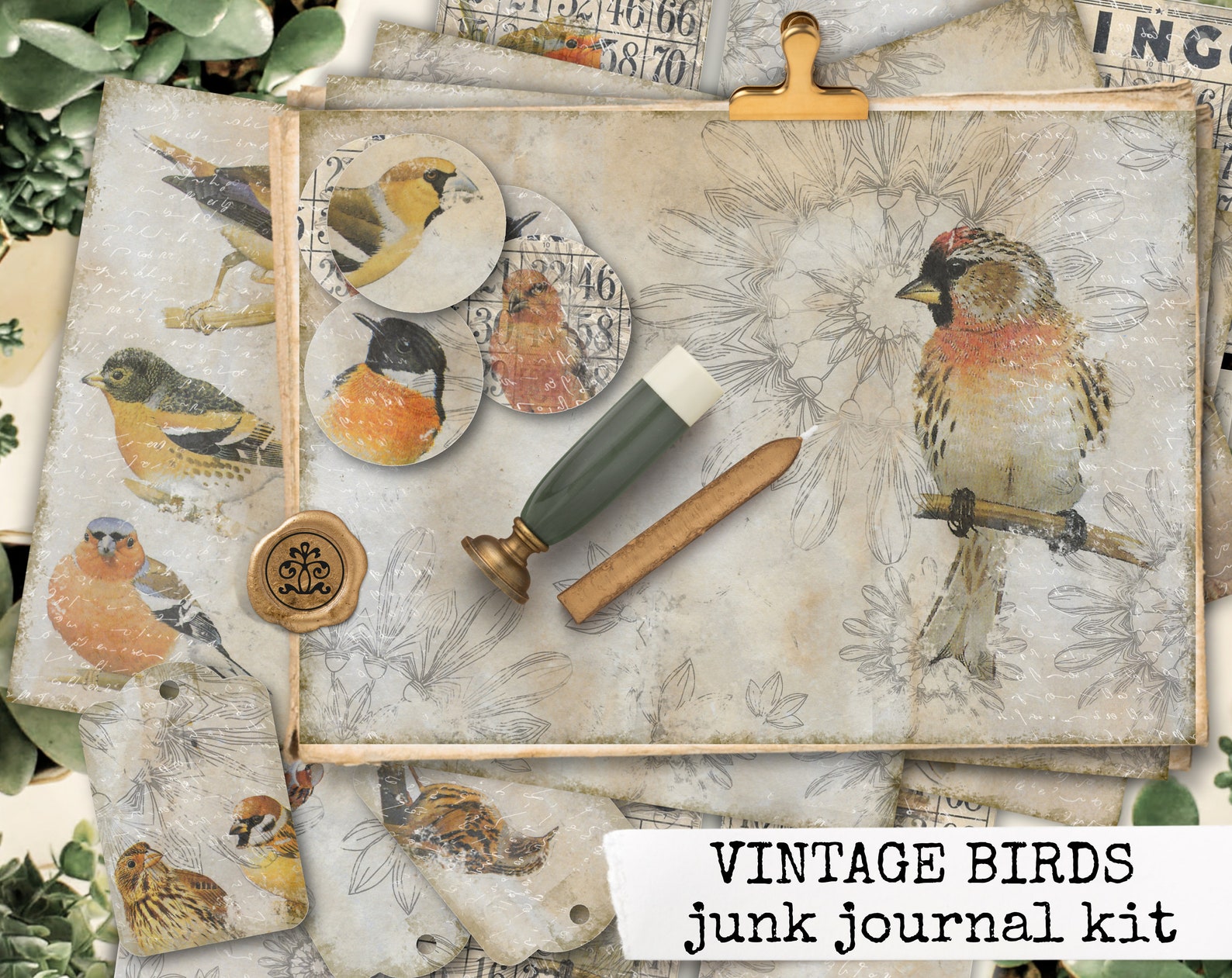 Vintage Birds Digital Printable Junk Journal Kit Instant - Etsy