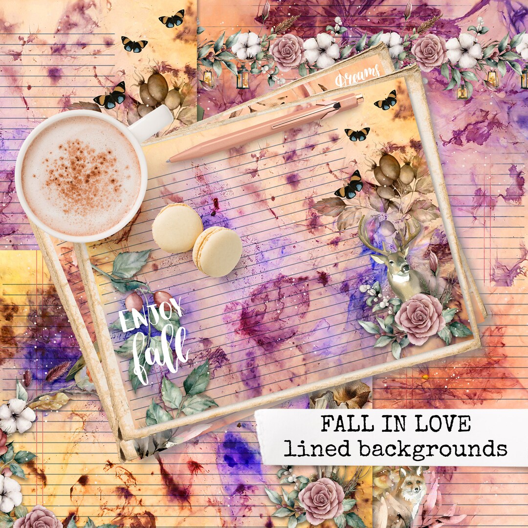 Mushrooms Fall Autumn Digital Printable Junk Journal Lined Pages ...