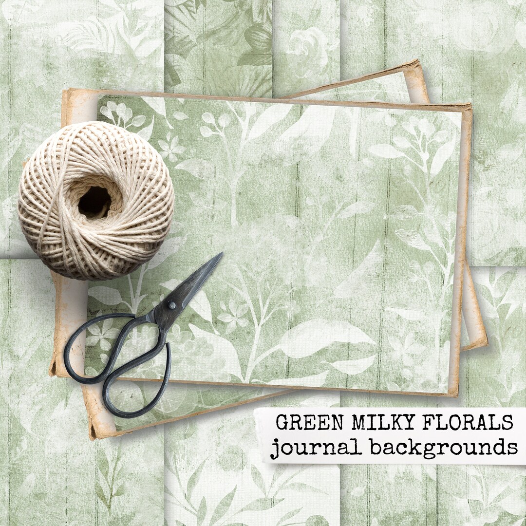 Green Milky Florals Junk Journal Background Paper, Collage Sheets Junk ...