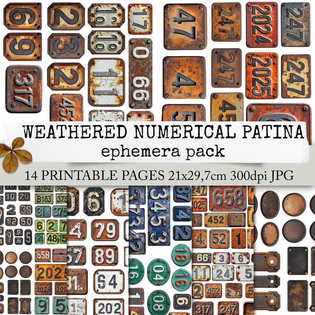WEATHERED NUMERICAL PATINA Ephemera Pack, Creative Vintage Snippet Set ...