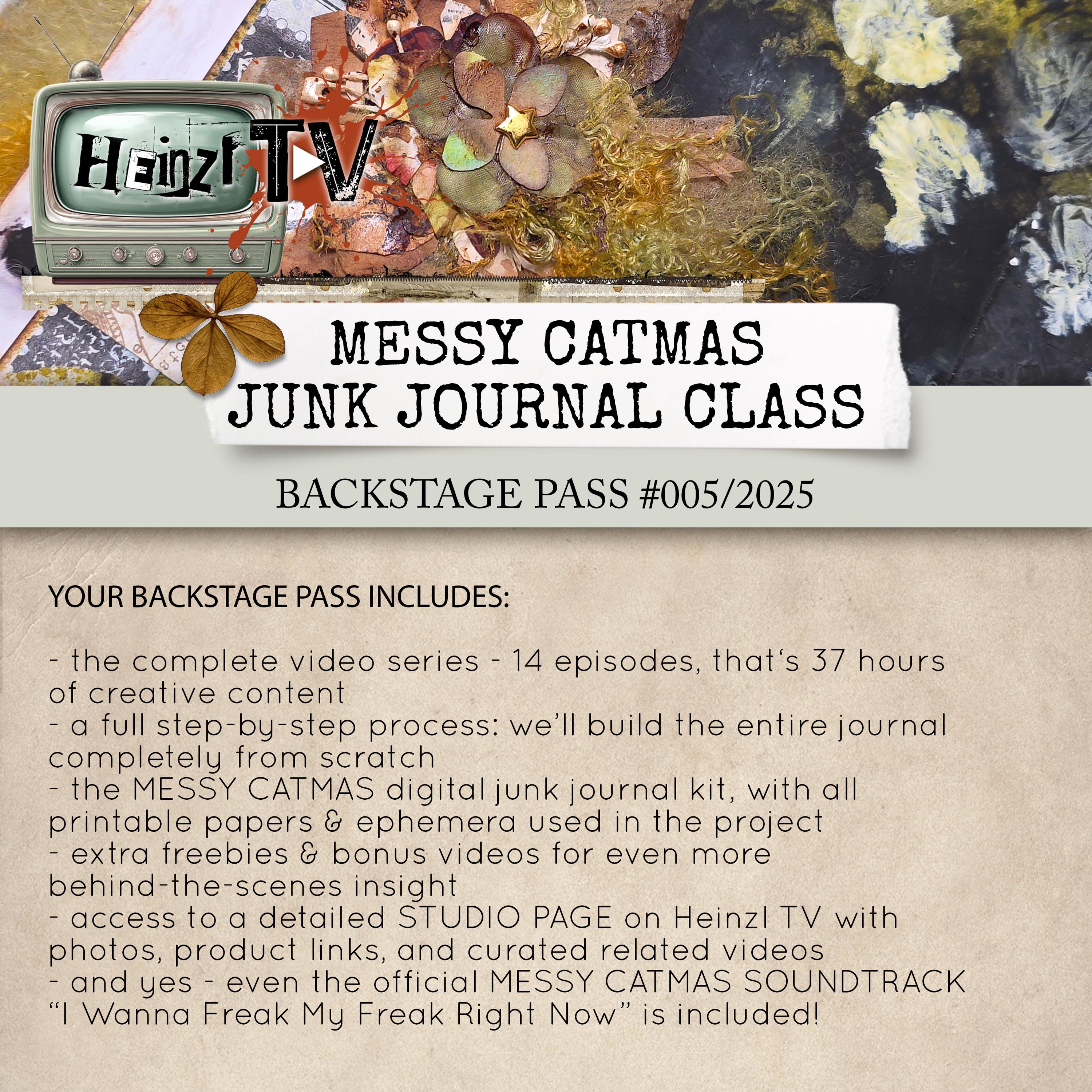Junk Journal Class MESSY CATMAS - Heinzl TV Backstage Pass #005/2025 - Etsy