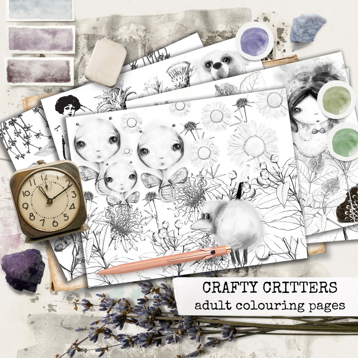 The CRAFTY CRITTERS Printable Adult Colouring Papers, Whimsical ...
