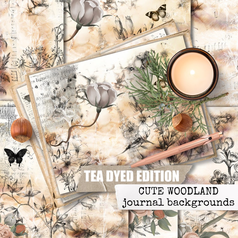 Junk Journal Background Pages, Cute Woodland, Woodland Watercolor ...