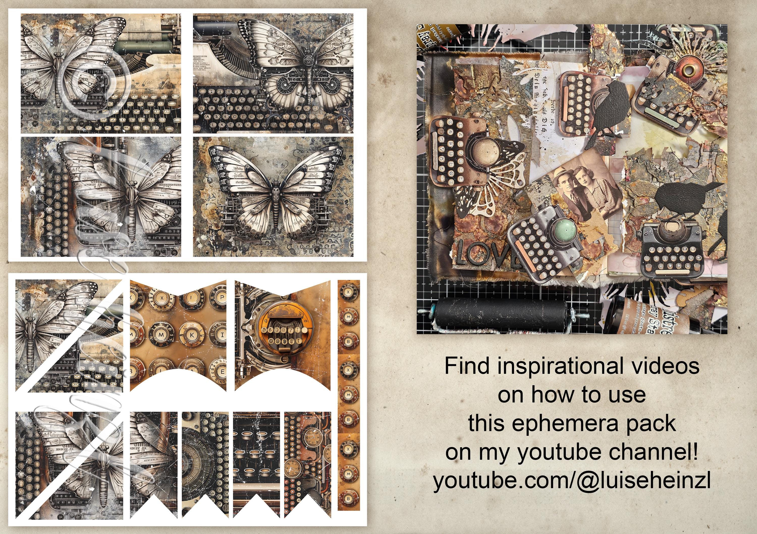 TYPEWRITER Ephemera Pack, Typewriter & Butterflies Fussy Cut Images ...