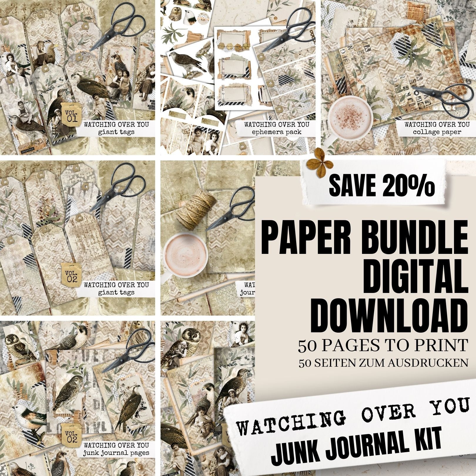 Paper BUNDLE SAVE 20% - Junk Journal Pages, Backgrounds, Collage Paper ...