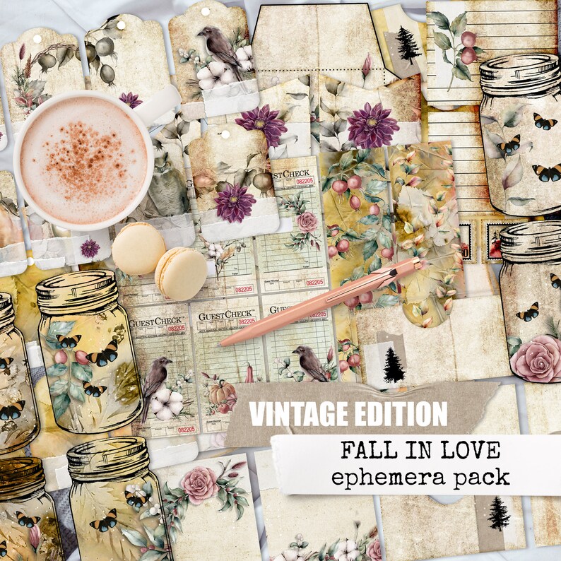 Mushrooms Fall Autumn Digital Printable Junk Journal Vintage Ephemera ...