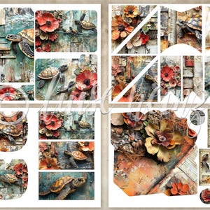RAGGEDY TURTLE BLOOM Floral Junk Journal Ephemera, Printable Paper ...