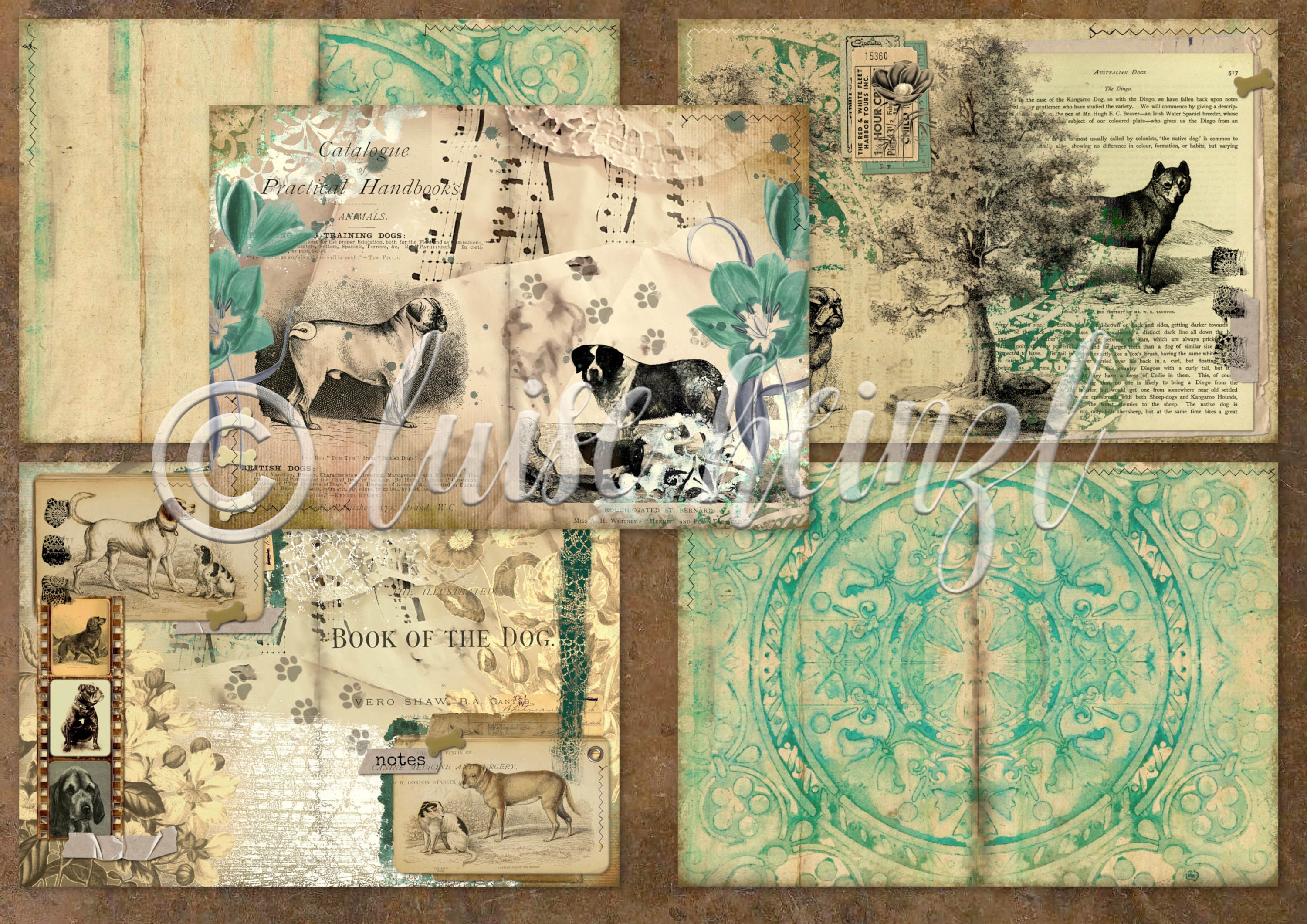 Dog Junk Journal Kit Printable Journal Kit Digital Collage | Etsy