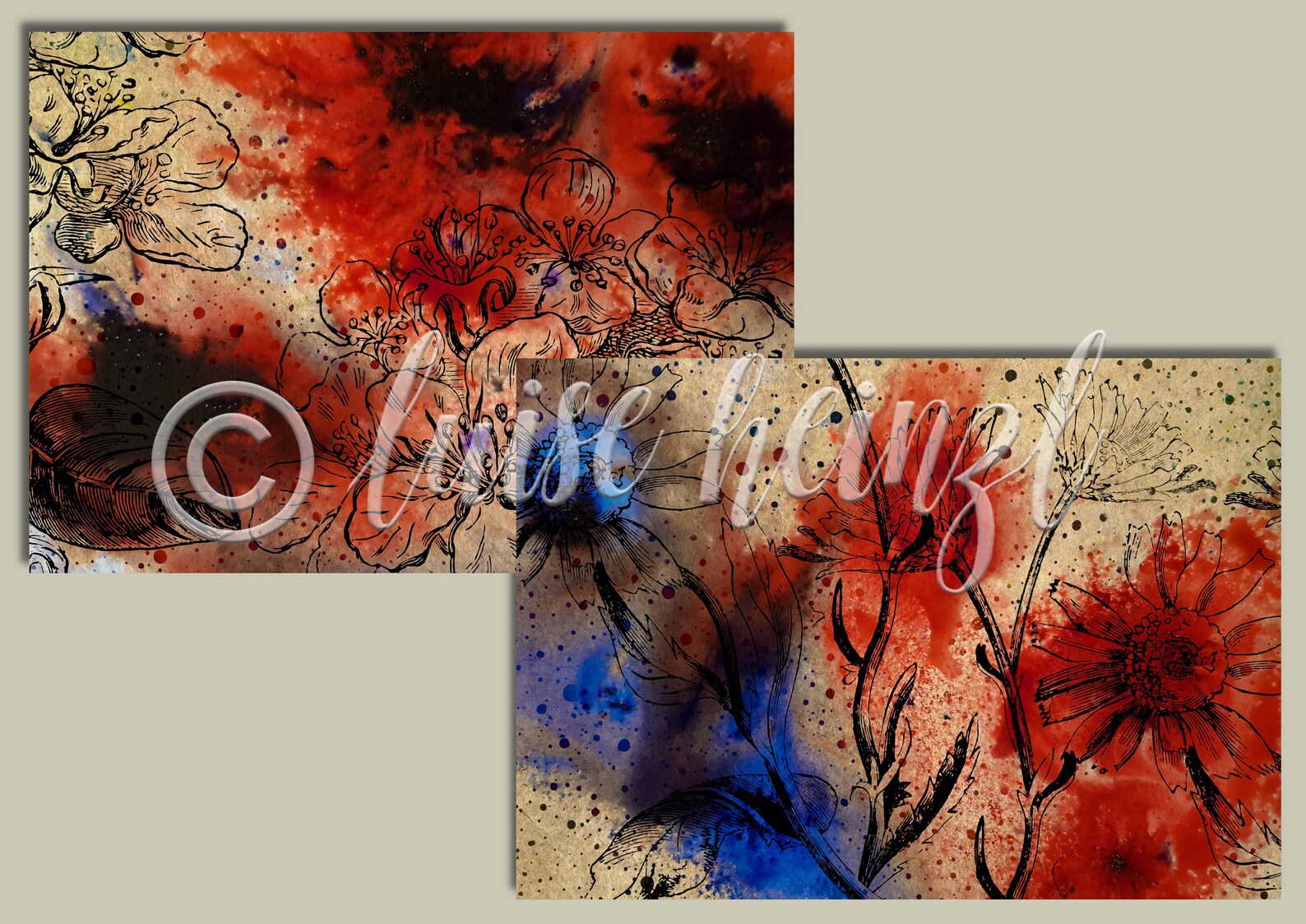 Digital Printable Junk Journal Paper Brusho Flowers Instant - Etsy