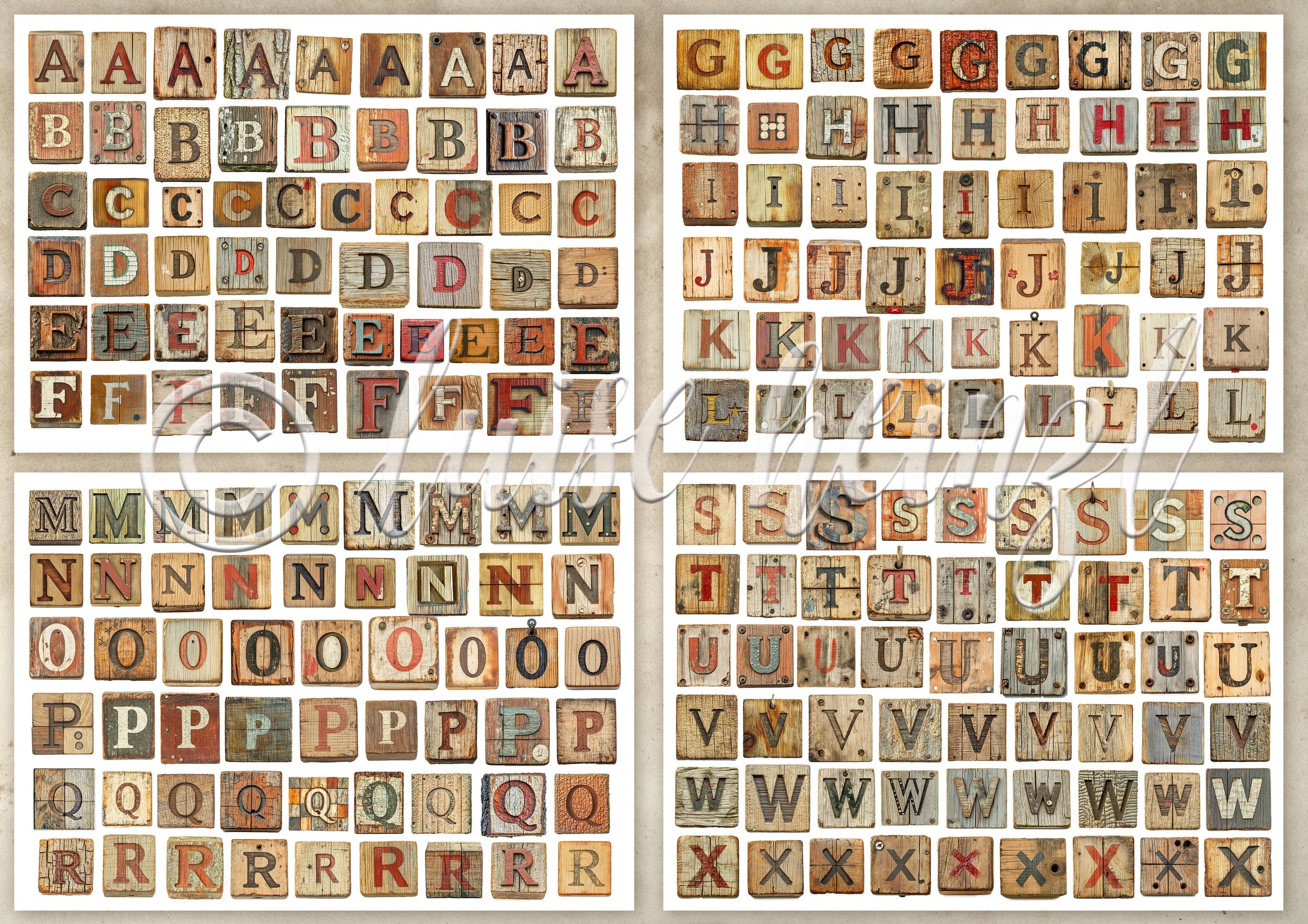 WOOD BLOCK TYPOGRAPHY Ephemera Pack, Junk Journal Basics, Letters ...