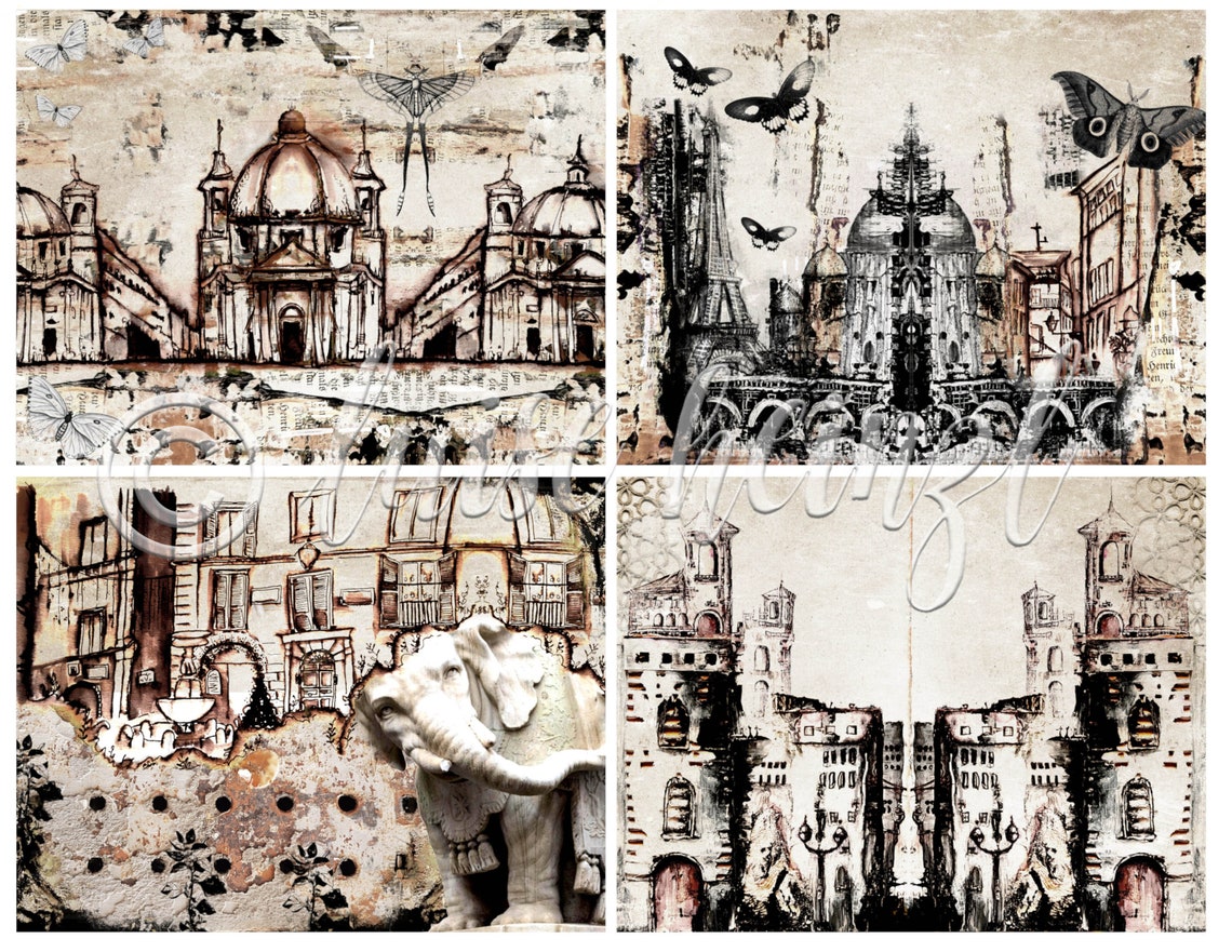 Urban sketch junk journal kit urban mirror digital printable | Etsy