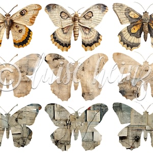 MOTH & PAPER FLUTTER Ephemera Pack, Layered Moths Fussy Cut Images for ...