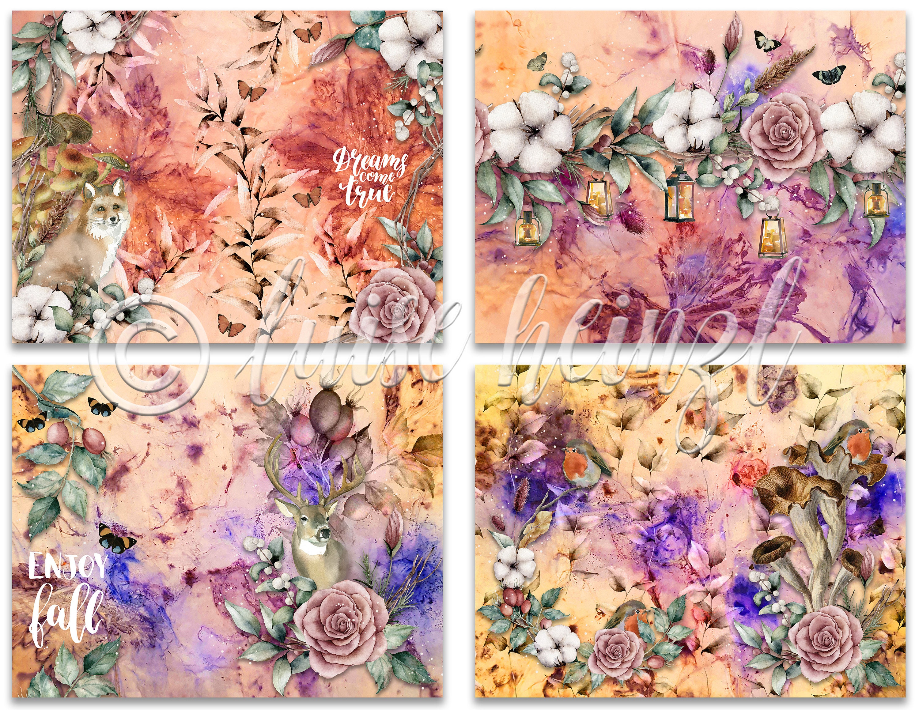 Mushrooms fall autumn digital printable junk journal pages | Etsy