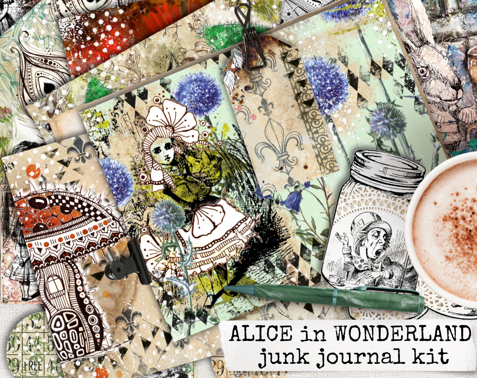 Alice in Wonderland Junk Journal Kit Digital Printable Kit - Etsy