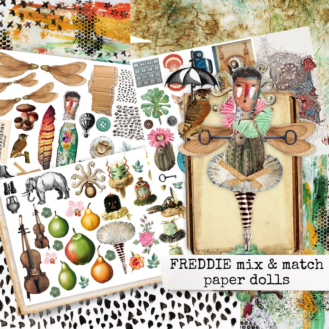 Paper Dolls FREDDIE Digital Printable Collage Sheets for Junk Journal ...