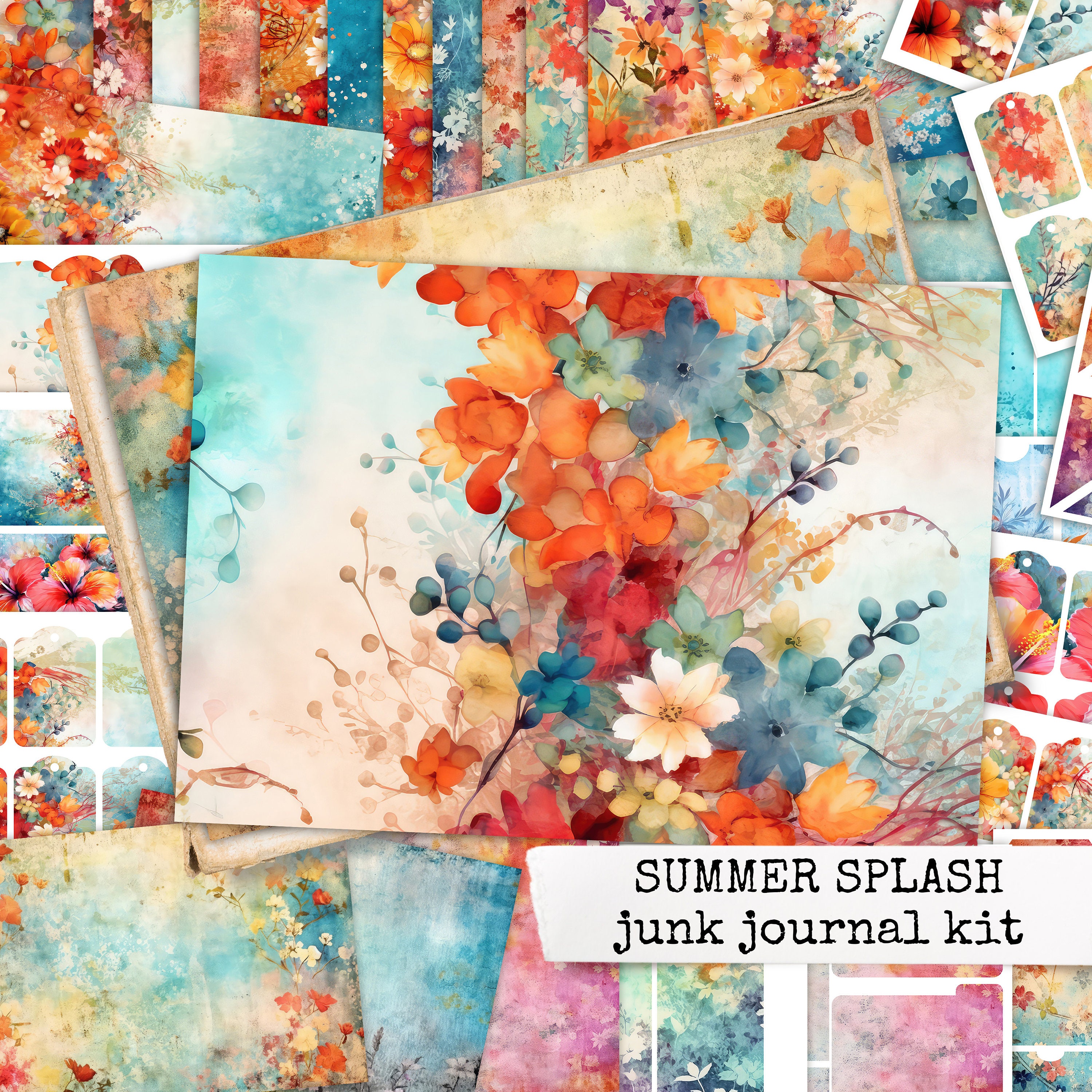 SUMMER SPLASH Junk Journal Kit Colorful Flowers Beach Water, Floral ...
