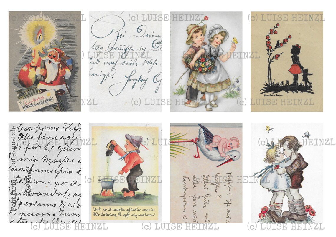 VINTAGE ATC Mini Postcards, Journal Printable, Junk Journal, Ephemera ...