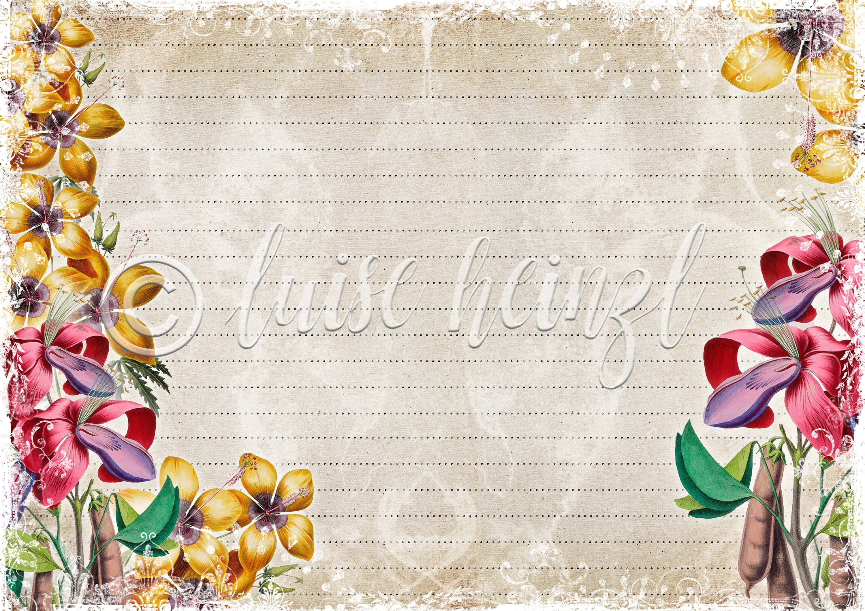 Whimsical Flowers Lined Junk Journal Pages, Digital Download, Printable ...