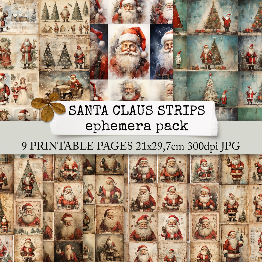 SANTA CLAUS STRIPS Digital Printable Christmas Ephemera, Mini Christmas ...