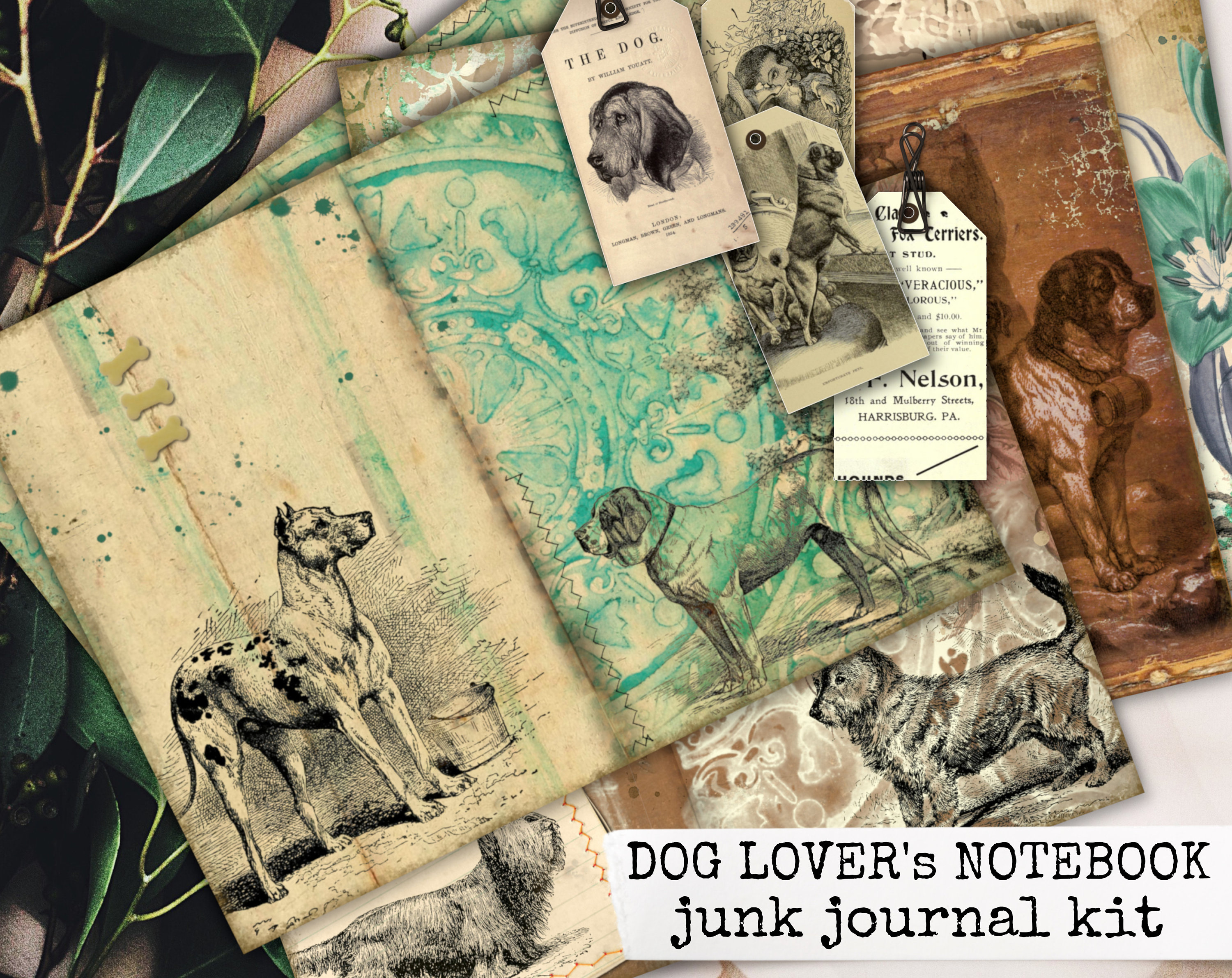 Dog Junk Journal Kit Printable Journal Kit Digital Collage | Etsy